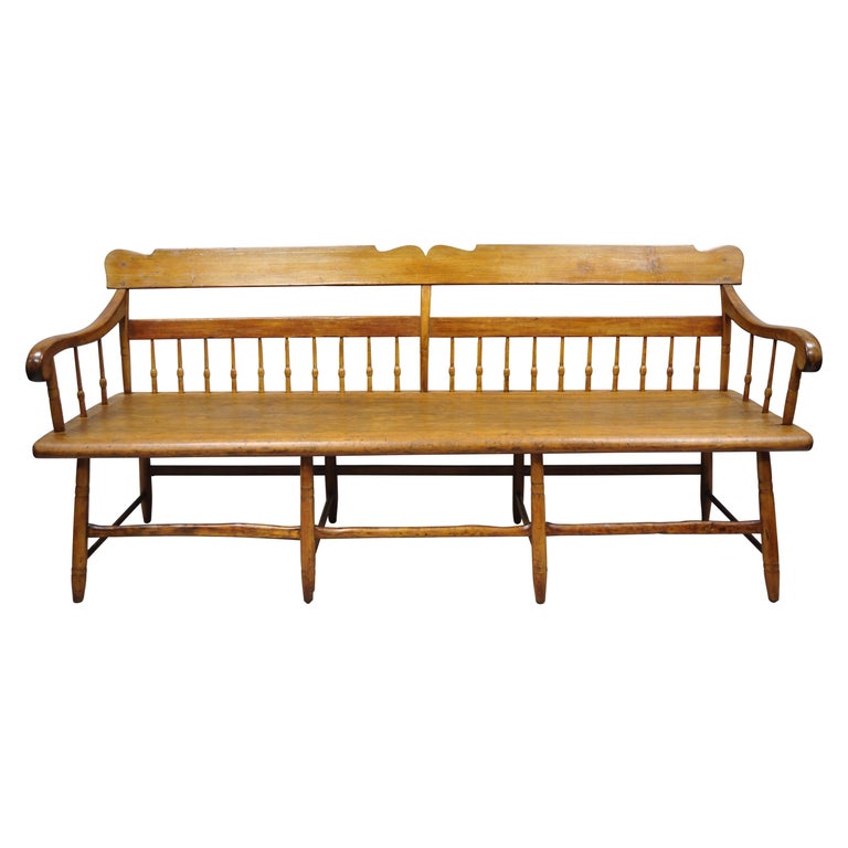 19th Century Antique American Colonial Spindle Back Hitchcock Bench at ...