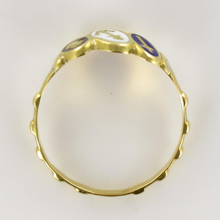 19th Century Antique Blue White Red Enameled Dizain Faith Ring at 1stDibs