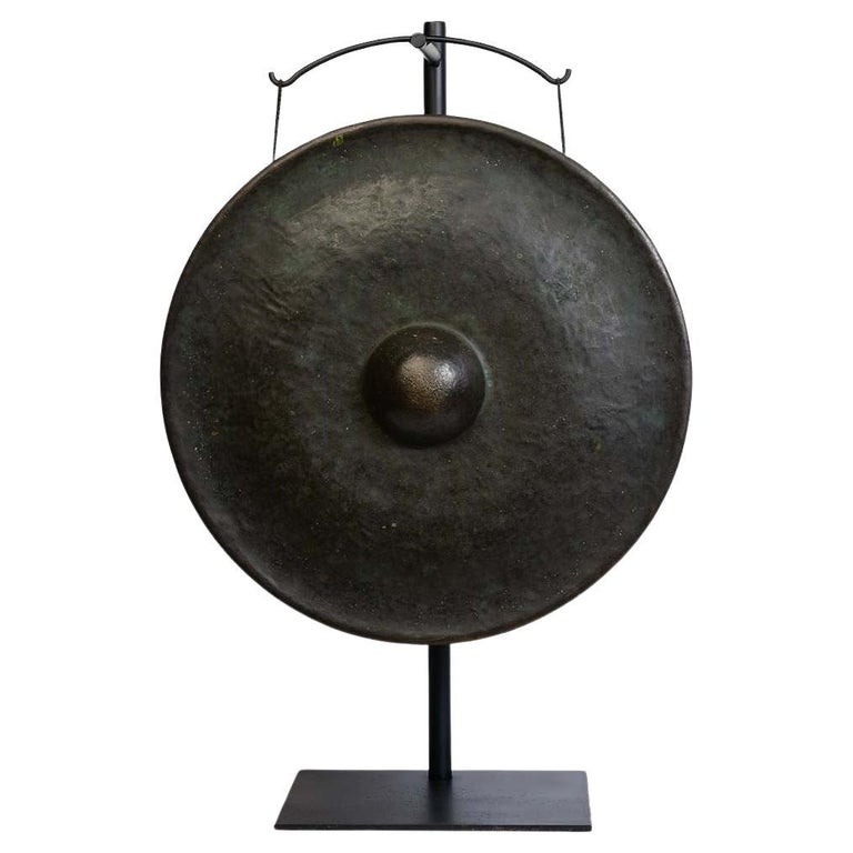 19th Century, Antique Burmese Bronze Gong with Stand For Sale at 1stDibs