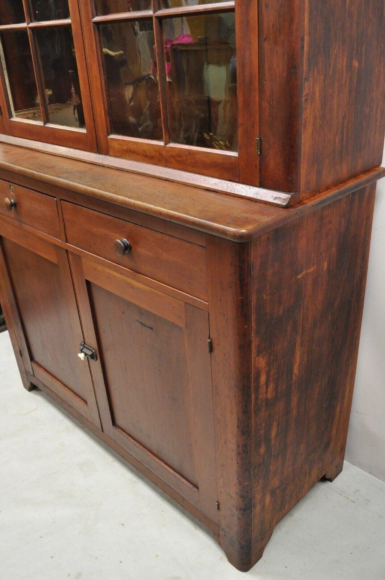 19th Century Antique Cherry Wood Cupboard Hutch China Cabinet with Wavy ...