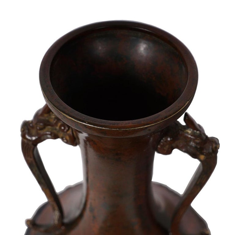 19th Century Antique Chinese Carved Bronze Vase For Sale at 1stDibs