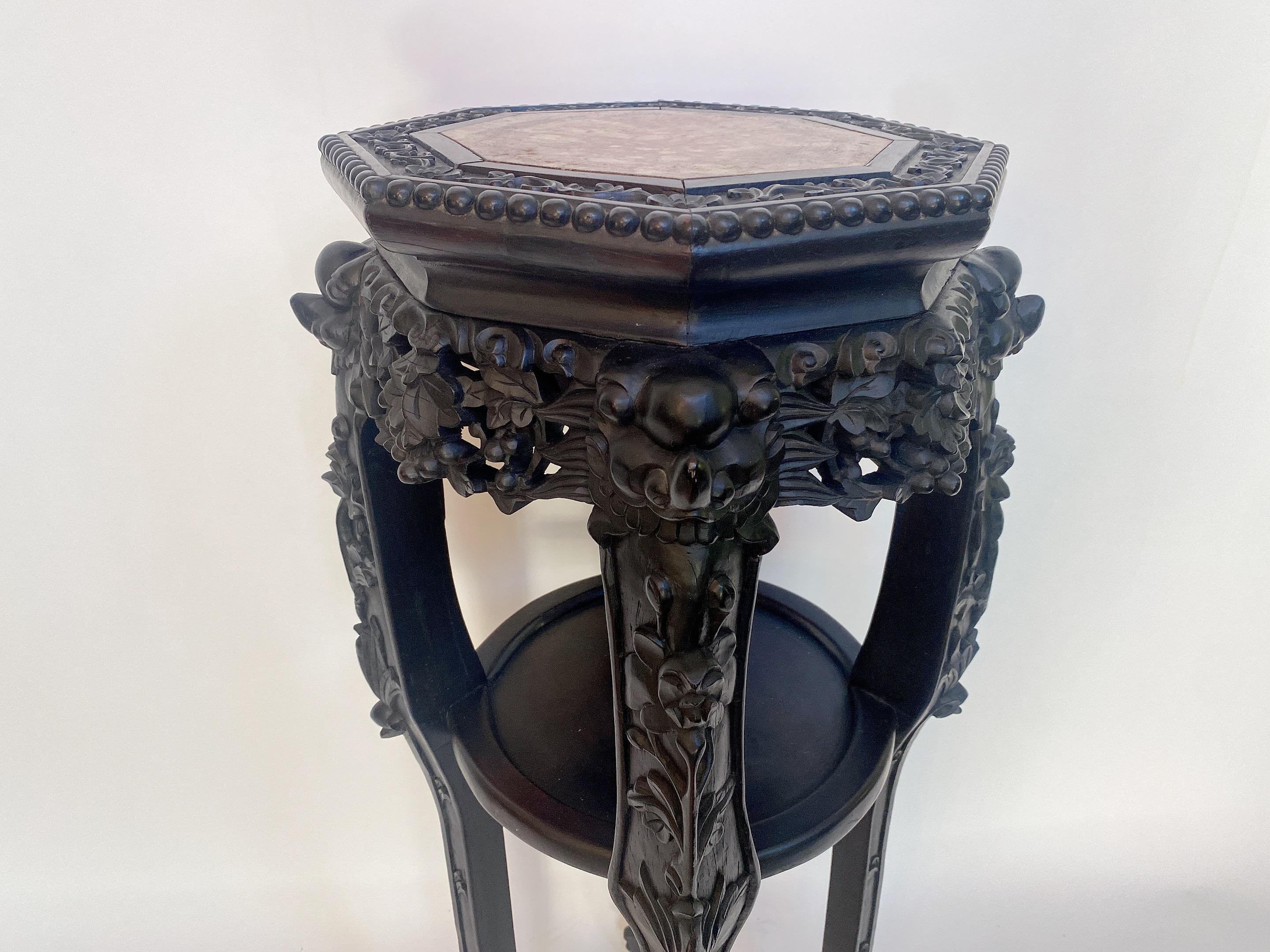 19th Century Antique Chinese Carved Hardwood Flower Stands Table Marble ...