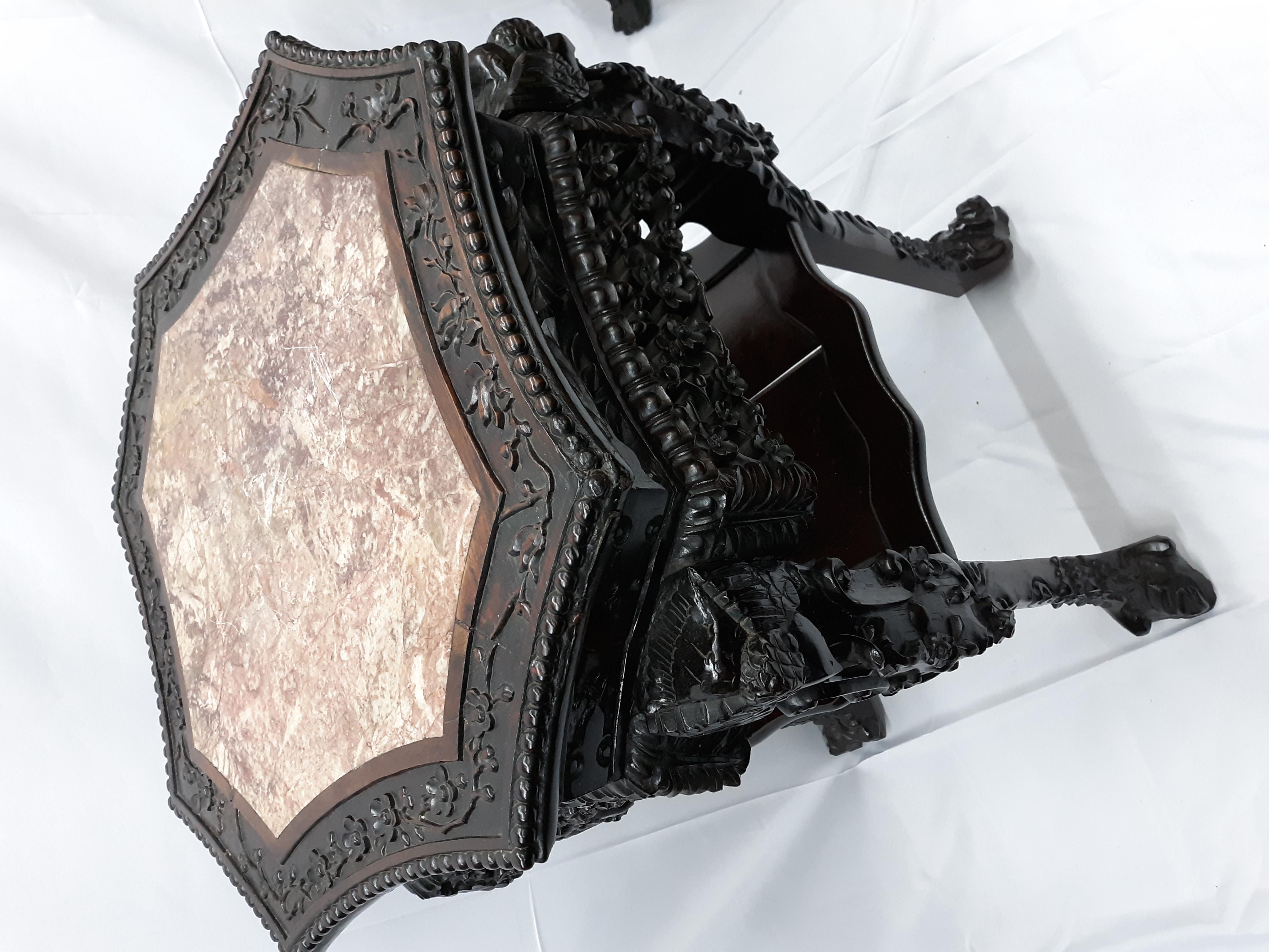 19th Century Antique Chinese Carved Hardwood Table Marble Top For Sale ...