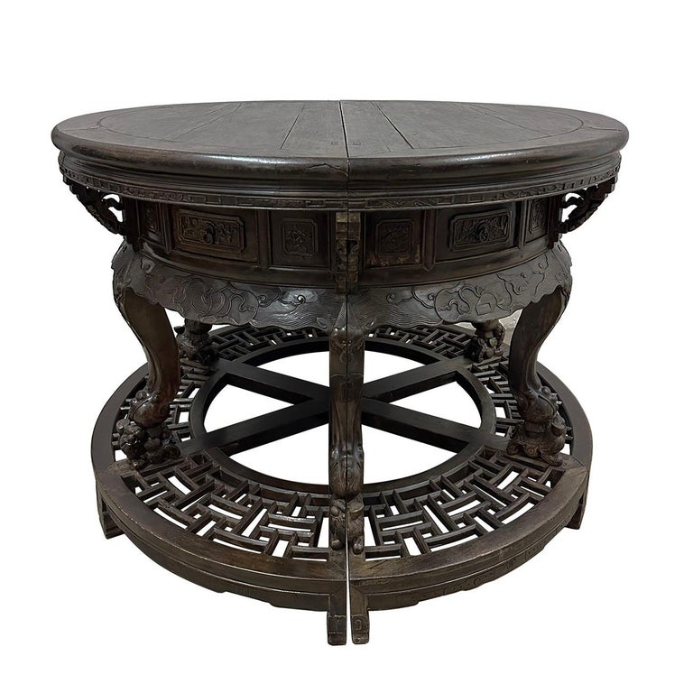 19th Century Antique Chinese Hand Carved Half Moon Tables, Set of 2 For ...