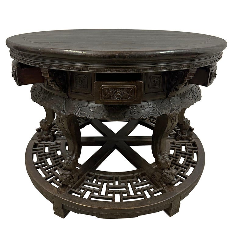 19th Century Antique Chinese Hand Carved Half Moon Tables, Set of 2 For ...