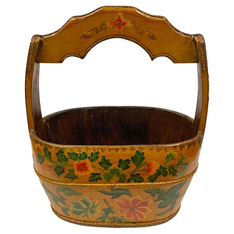 19th Century Antique Chinese Painted Wooden Water Bucket For Sale at ...