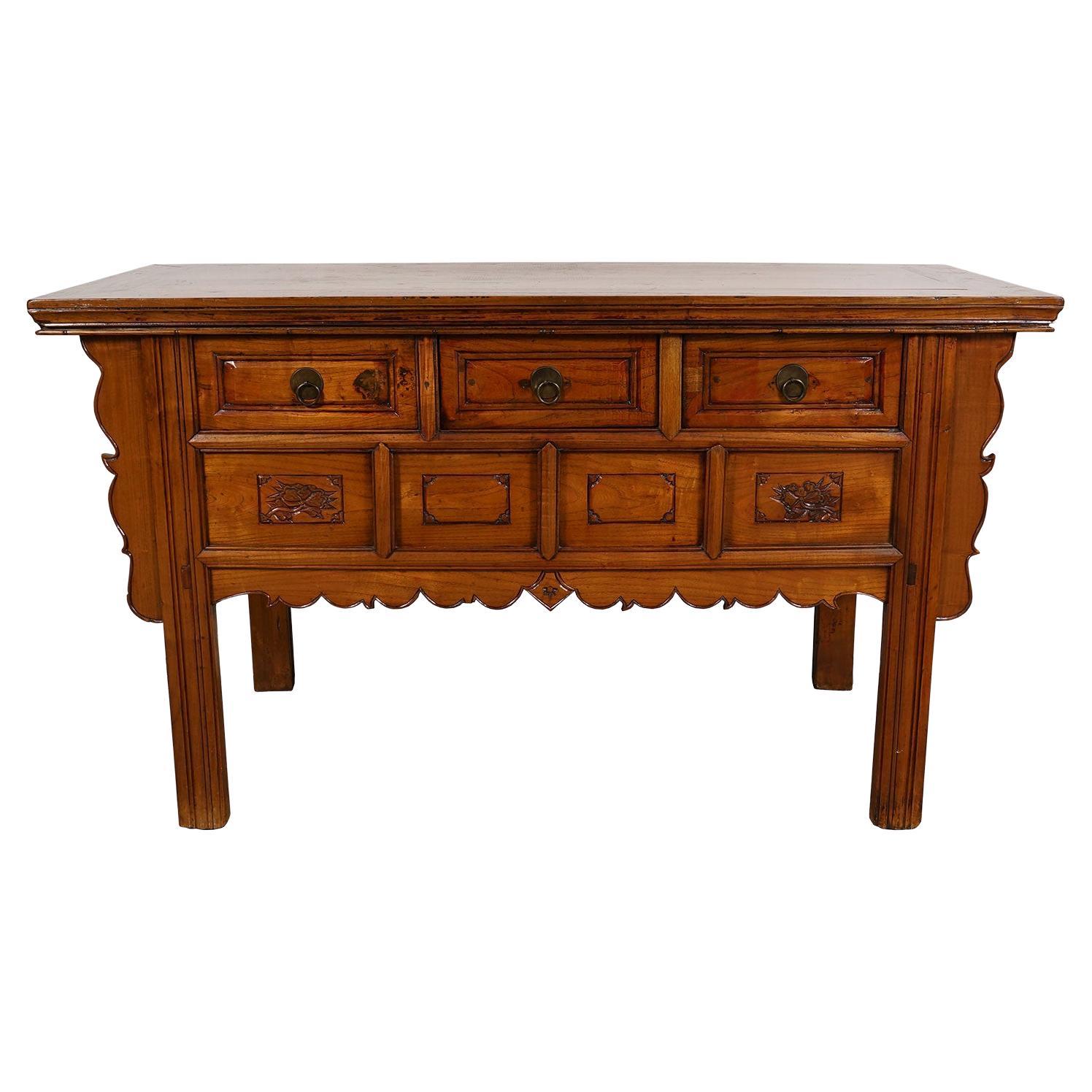 19th Century Antique Chinese Wooden Credenza, Sideboard, Buffet Table For Sale at 1stDibs