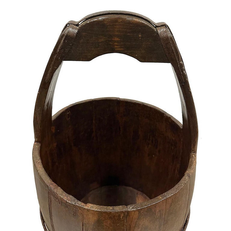 19th Century Antique Chinese Wooden Water Bucket For Sale at 1stDibs