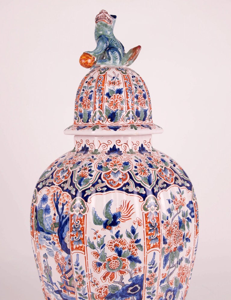 19th Century Antique Delft Vase with Cover For Sale at 1stDibs