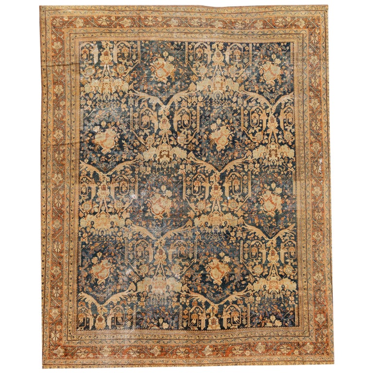 19th Century Antique Distressed Mahal Rug For Sale at 1stDibs