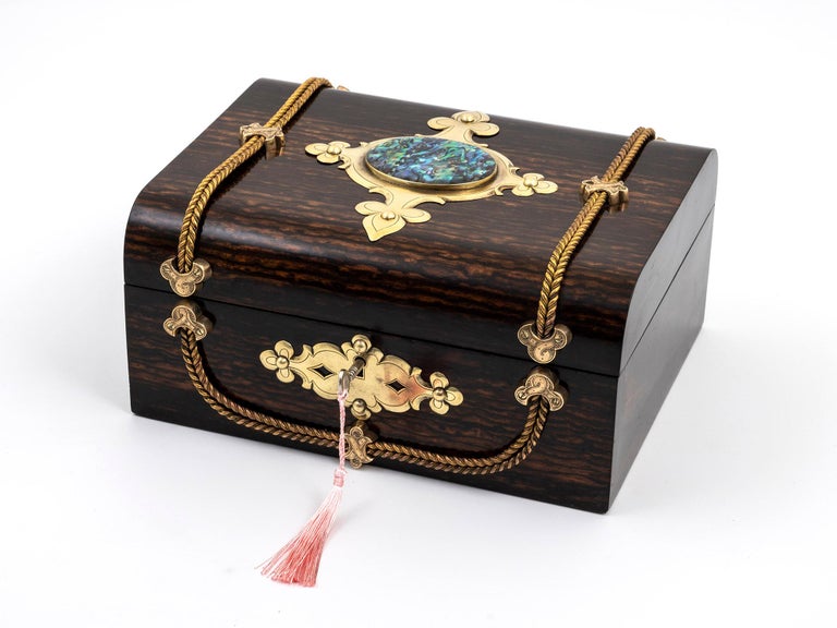 19th Century Antique Dome-Top Jewellery Box with Abalone Medallion For ...
