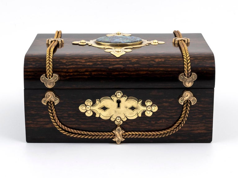 19th Century Antique Dome-Top Jewellery Box with Abalone Medallion For ...