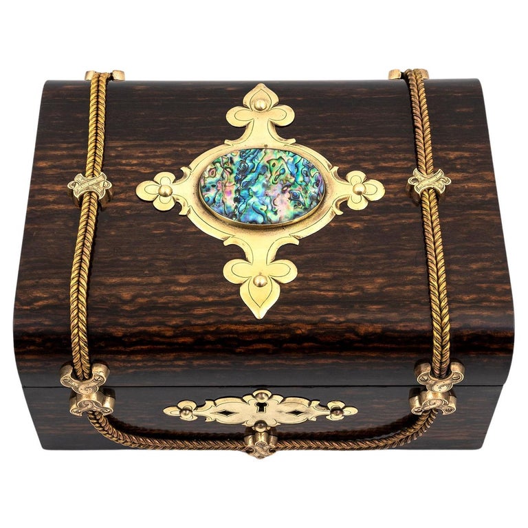 19th Century Antique Dome-Top Jewellery Box with Abalone Medallion For ...