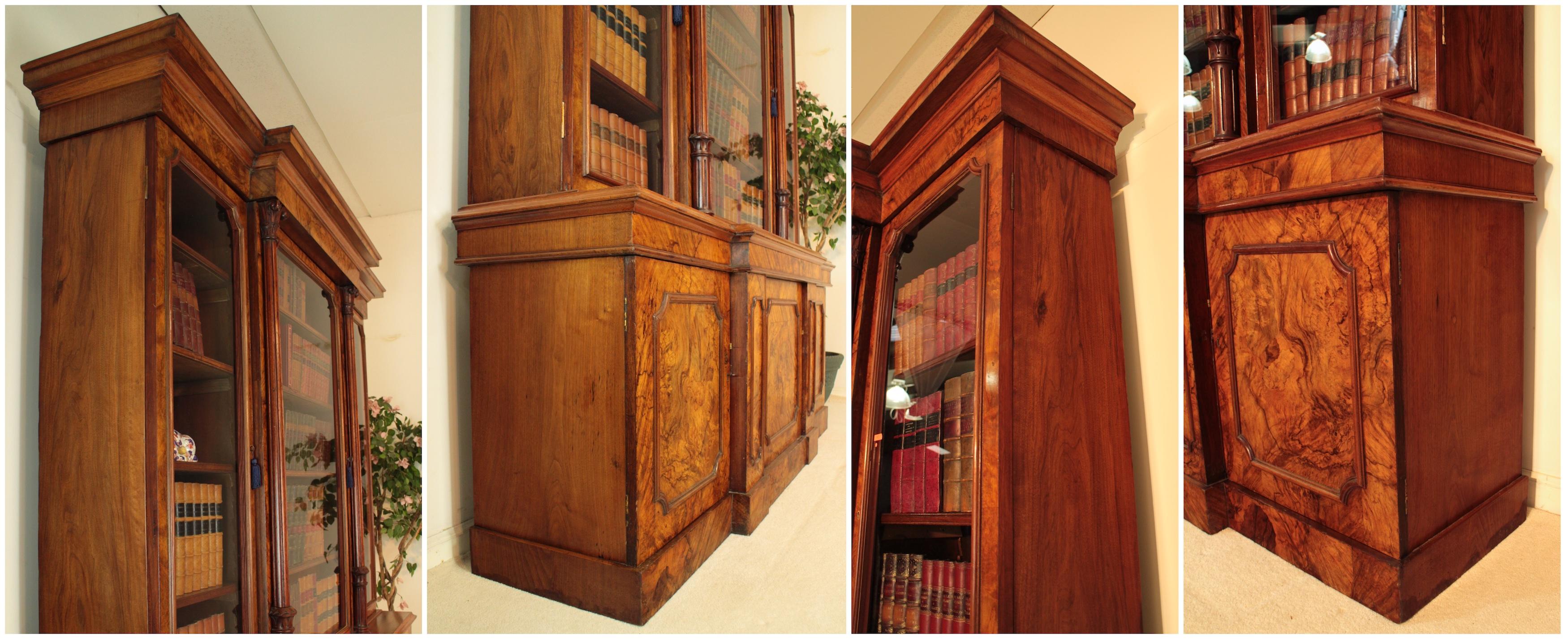 19th Century Antique English William IV Burr Walnut Breakfront Bookcase ...