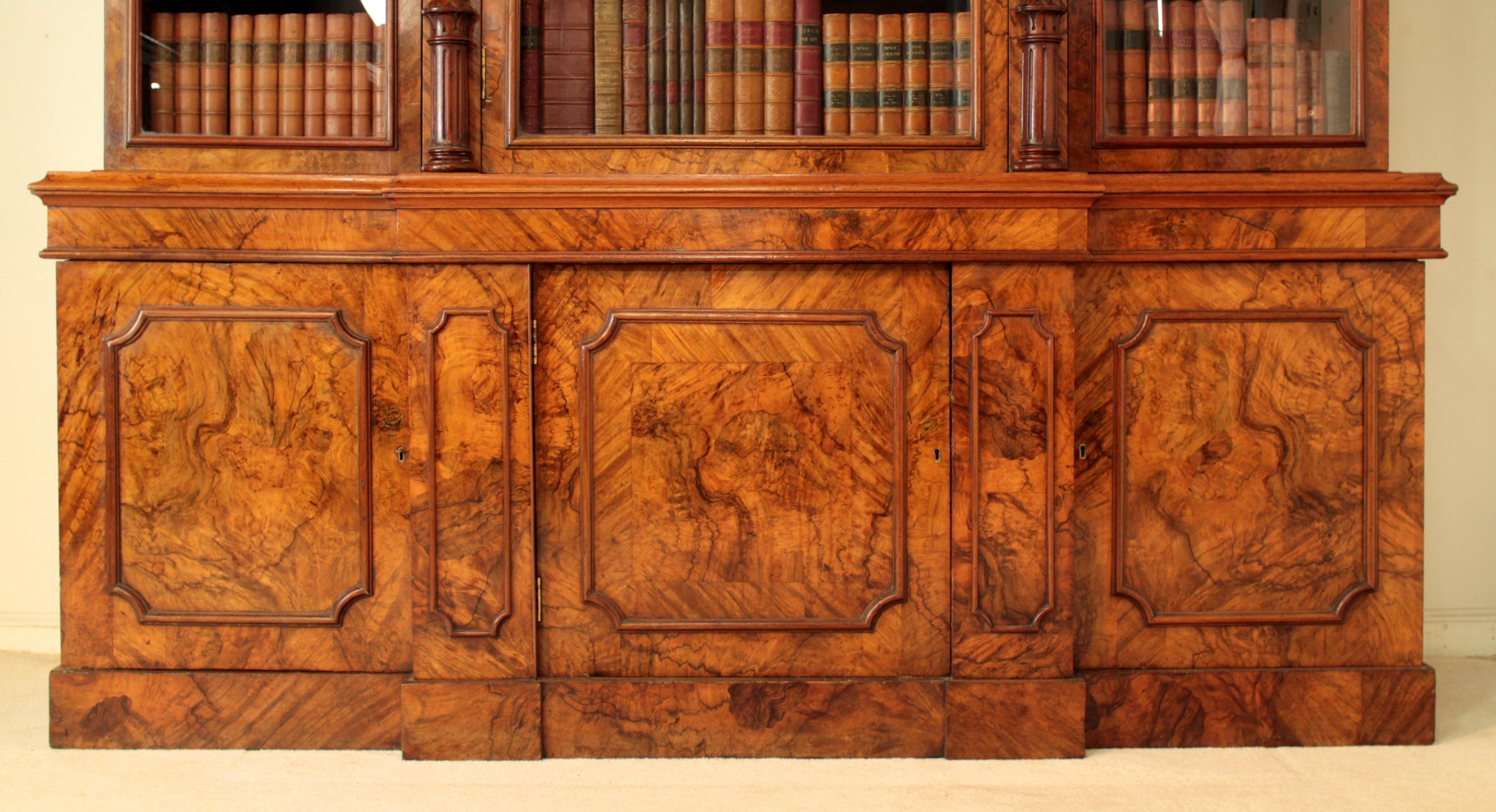19th Century Antique English William IV Burr Walnut Breakfront Bookcase ...