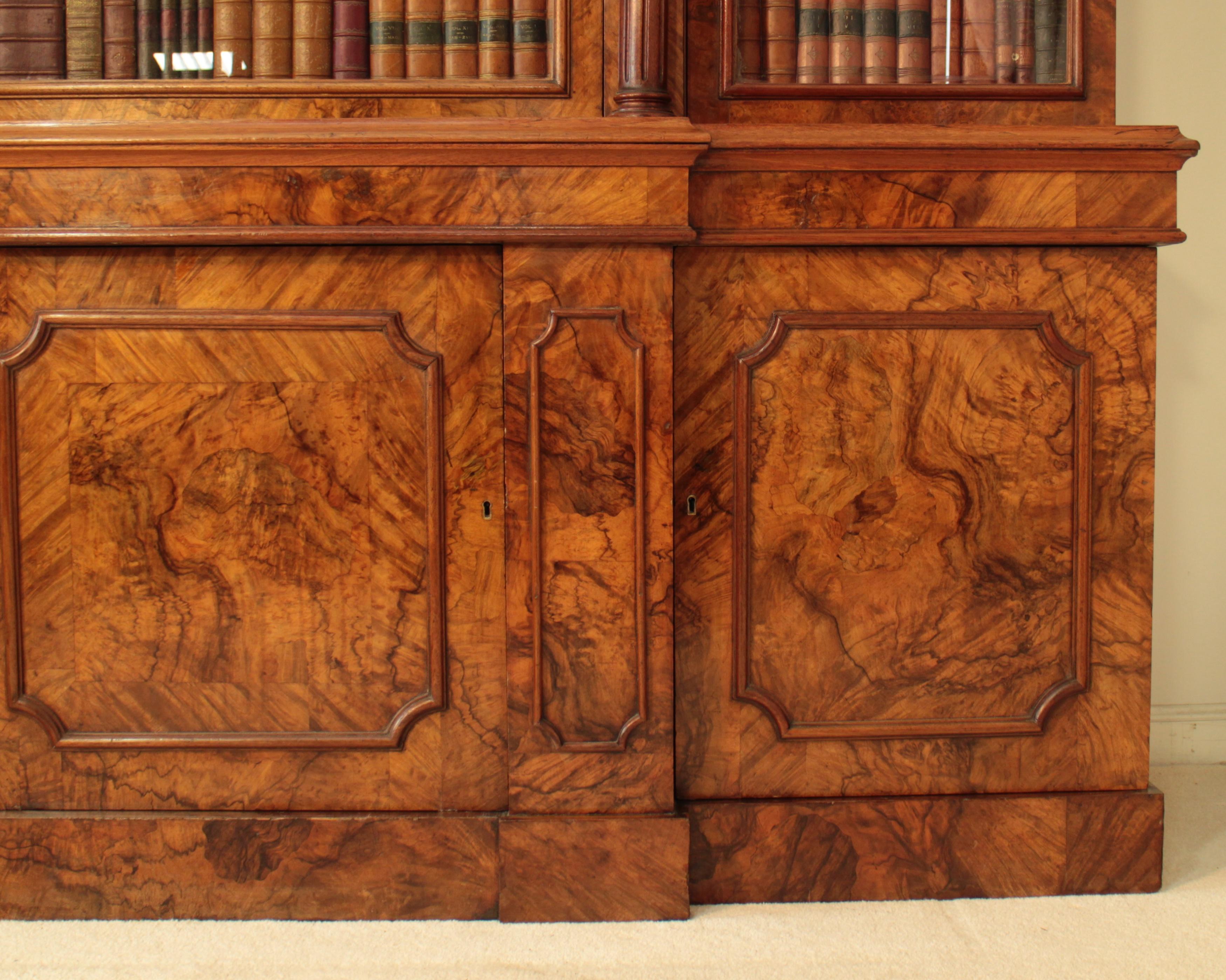19th Century Antique English William IV Burr Walnut Breakfront Bookcase ...