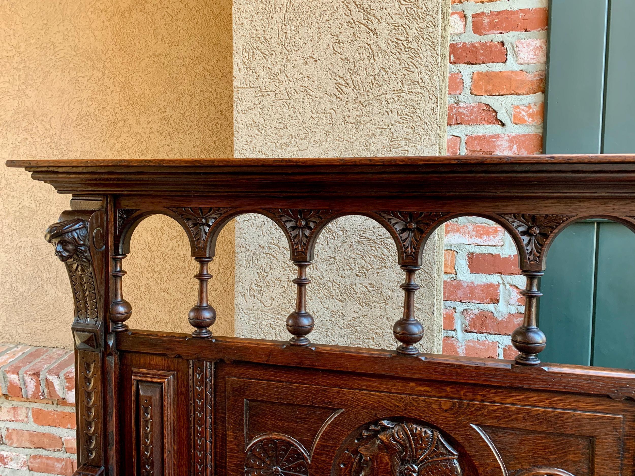 19th Century Antique French Carved Oak Hall Bench Brittany Breton Tall ...