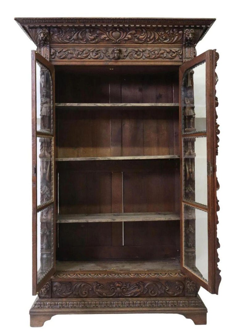 19th Century Antique French Renaissance Revival Carved Oak Bookcase For ...