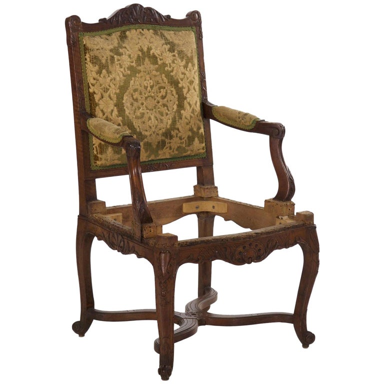 19th Century Antique French Rococo Revival Carved Walnut Armchair For ...