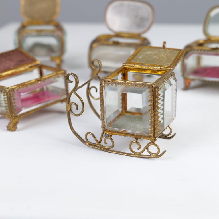 19th Century Antique French Set of Brass Wedding Caskets for Jewelry ...