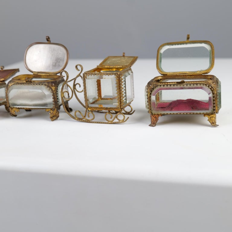 19th Century Antique French Set of Brass Wedding Caskets for Jewelry ...