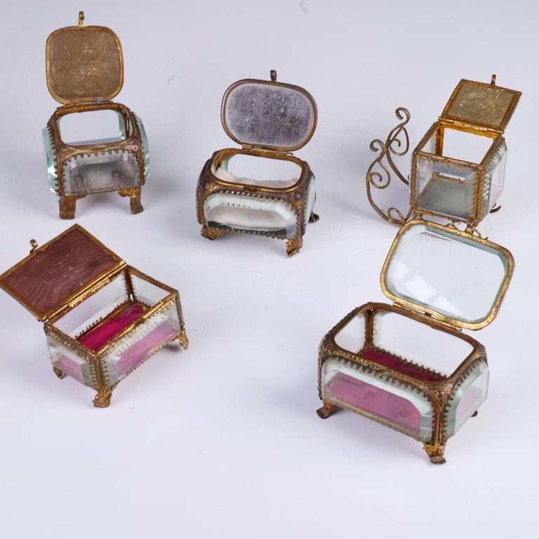 19th Century Antique French Set of Brass Wedding Caskets for Jewelry ...