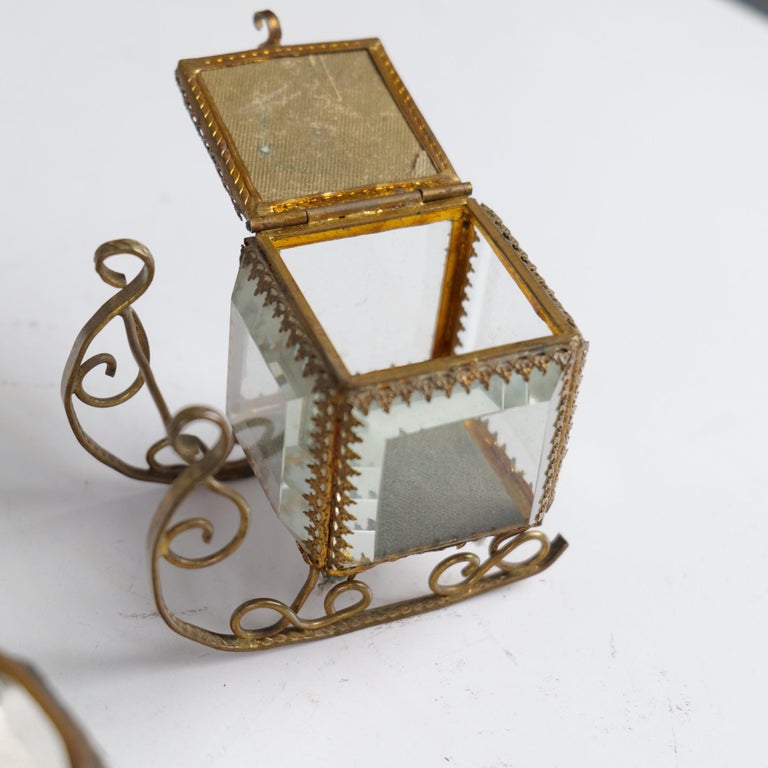 19th Century Antique French Set of Brass Wedding Caskets for Jewelry ...