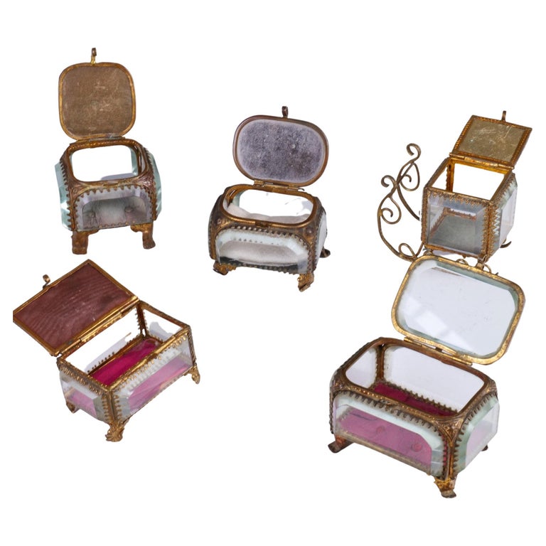 19th Century Antique French Set of Brass Wedding Caskets for Jewelry ...
