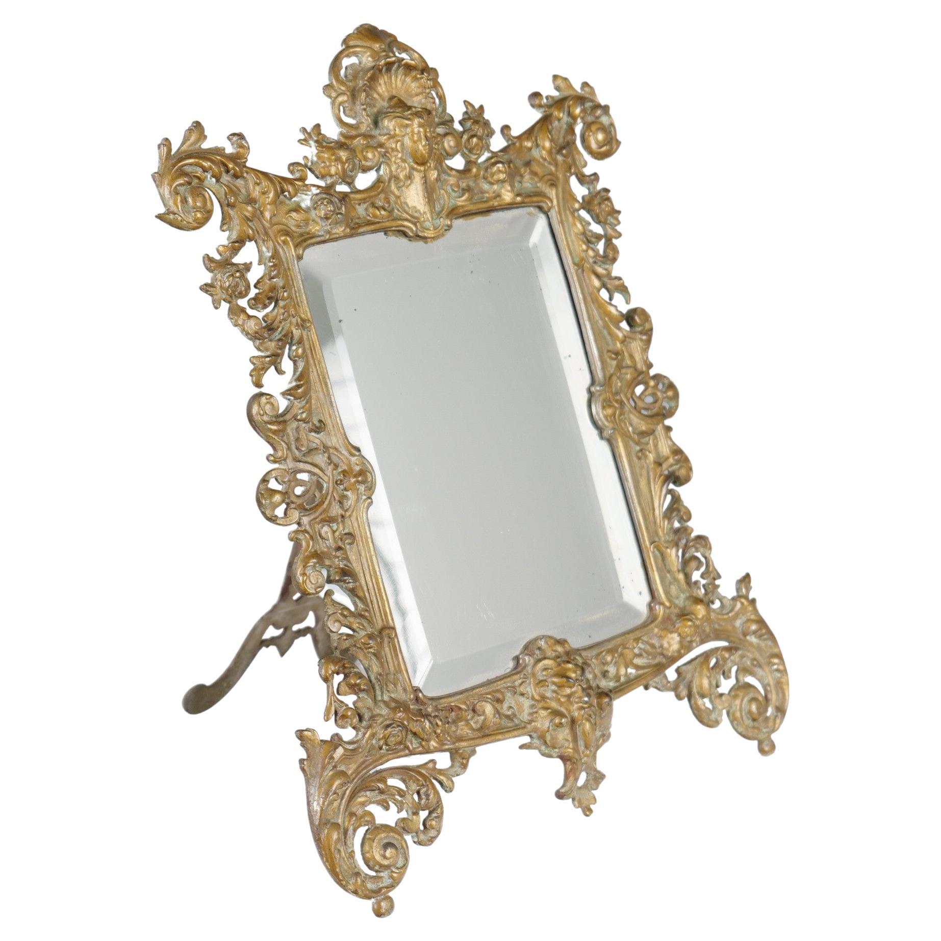Antique French Ormolu and Limoges Enamel Table Mirror F.Bienvue, 19th Century For Sale at 1stDibs