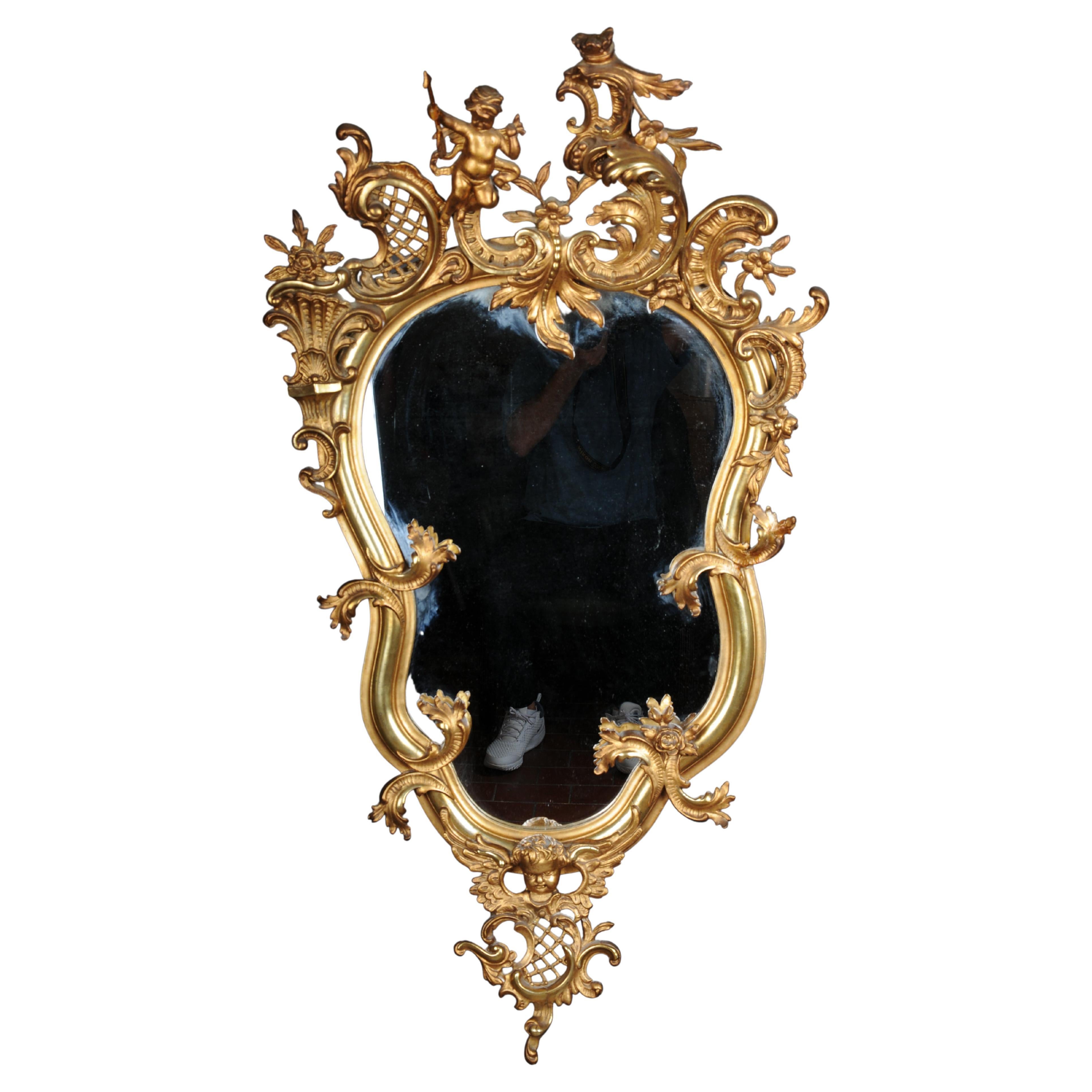 19th Century Antique gilded Rococo wall mirror For Sale at 1stDibs