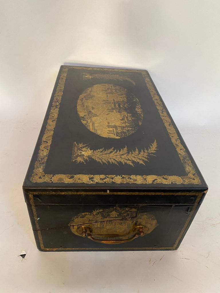 19th Century Antique 18.25'' Large Gilt Lacquer Chinese Writing Box For ...