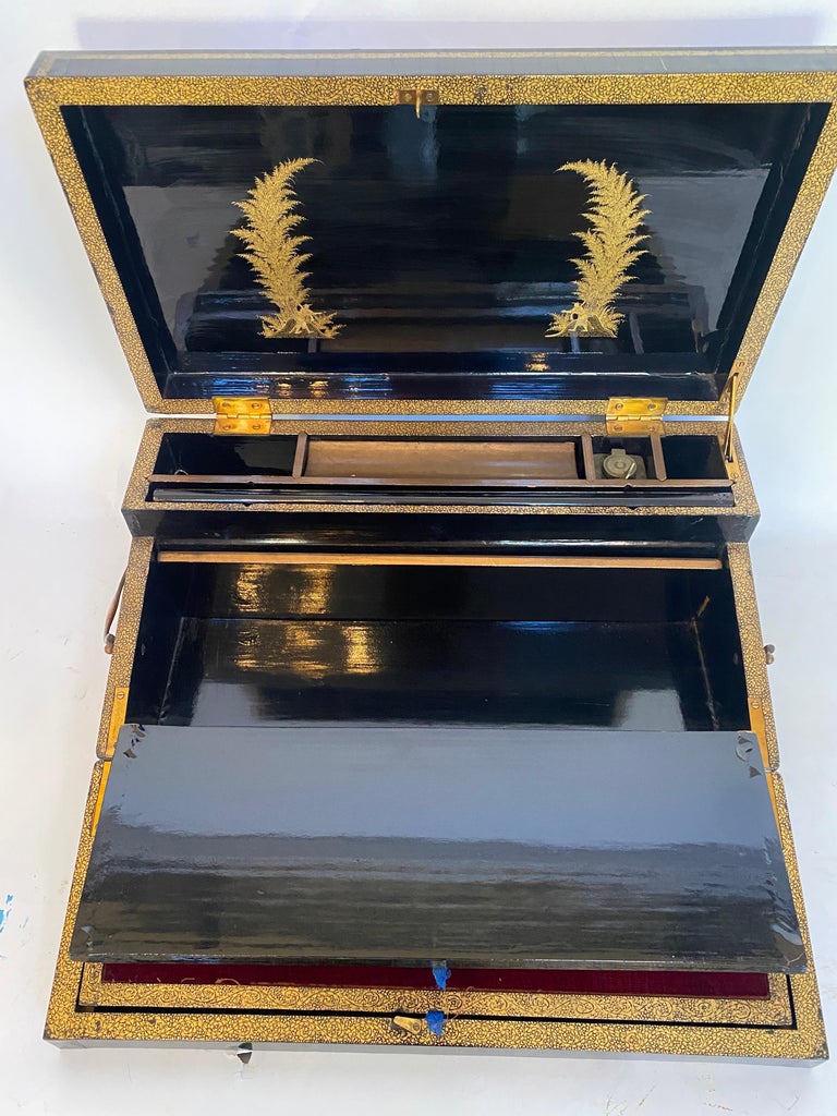 19th Century Antique 18.25'' Large Gilt Lacquer Chinese Writing Box For ...