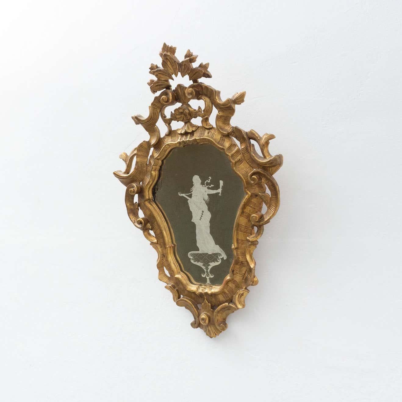 19th Century Antique Gold Cornucopia Mirror with Etched Female Figure ...