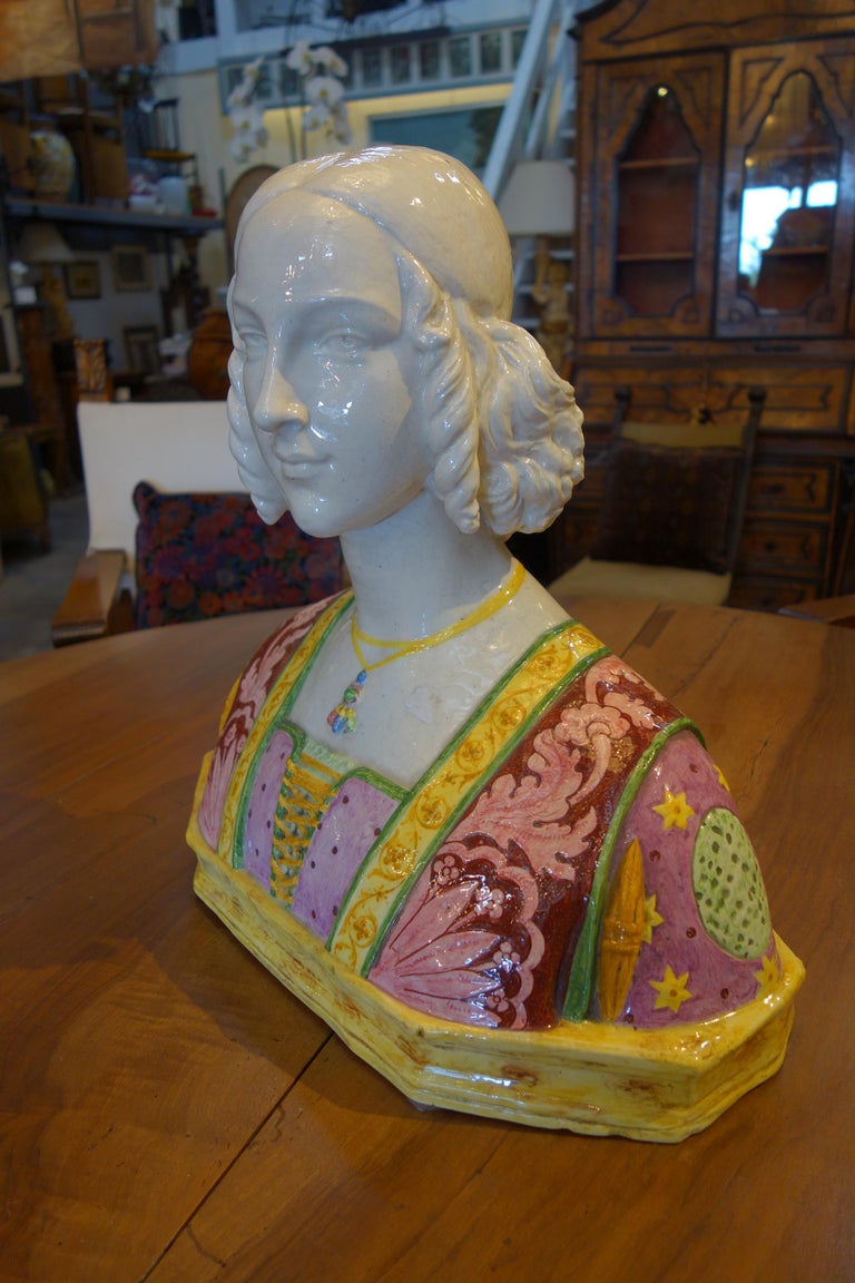 19th Century Antique Italian Renaissance Style Majolica Painted Bust at ...