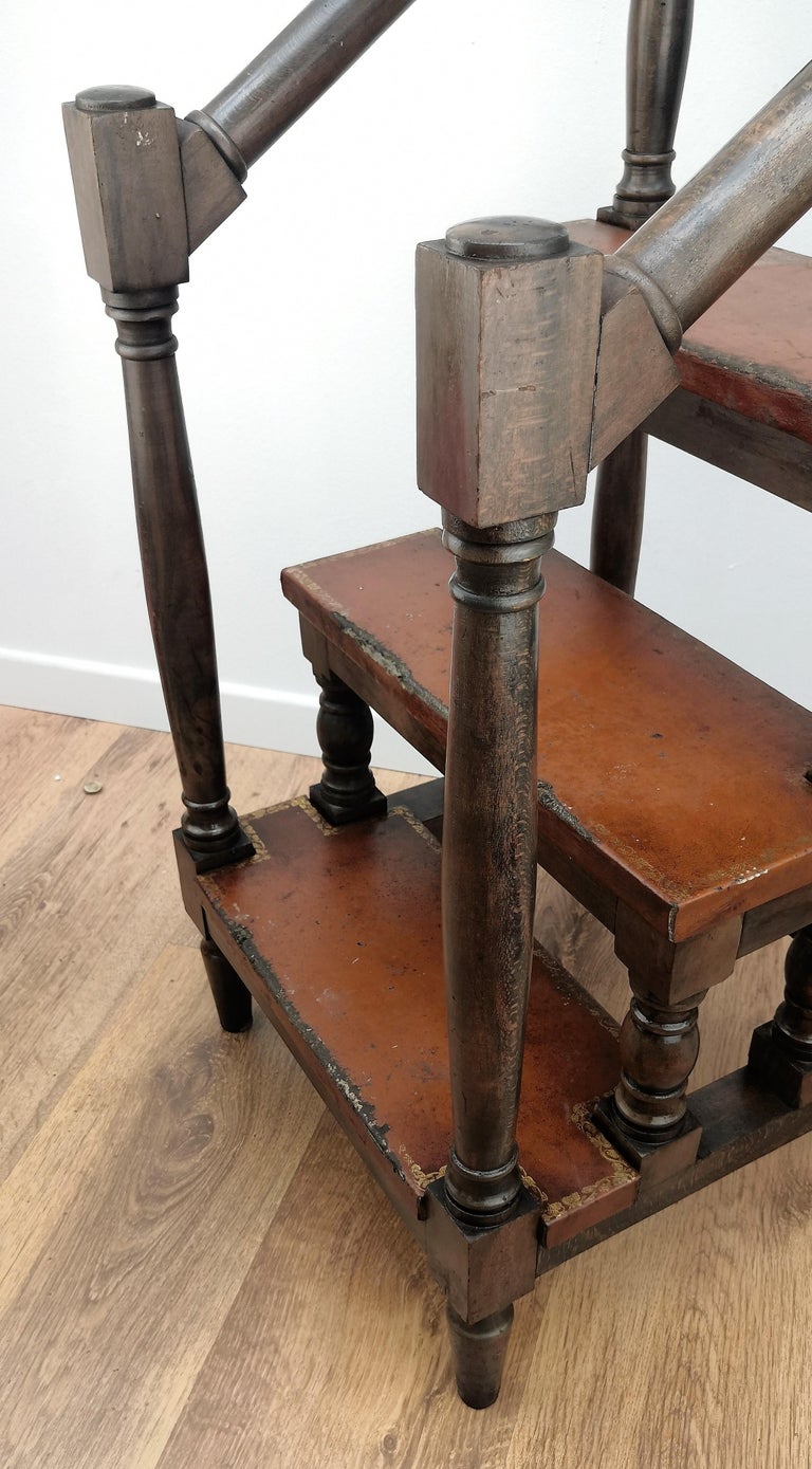19th Century Antique Italian Wood and Leather Step Library Ladder at ...