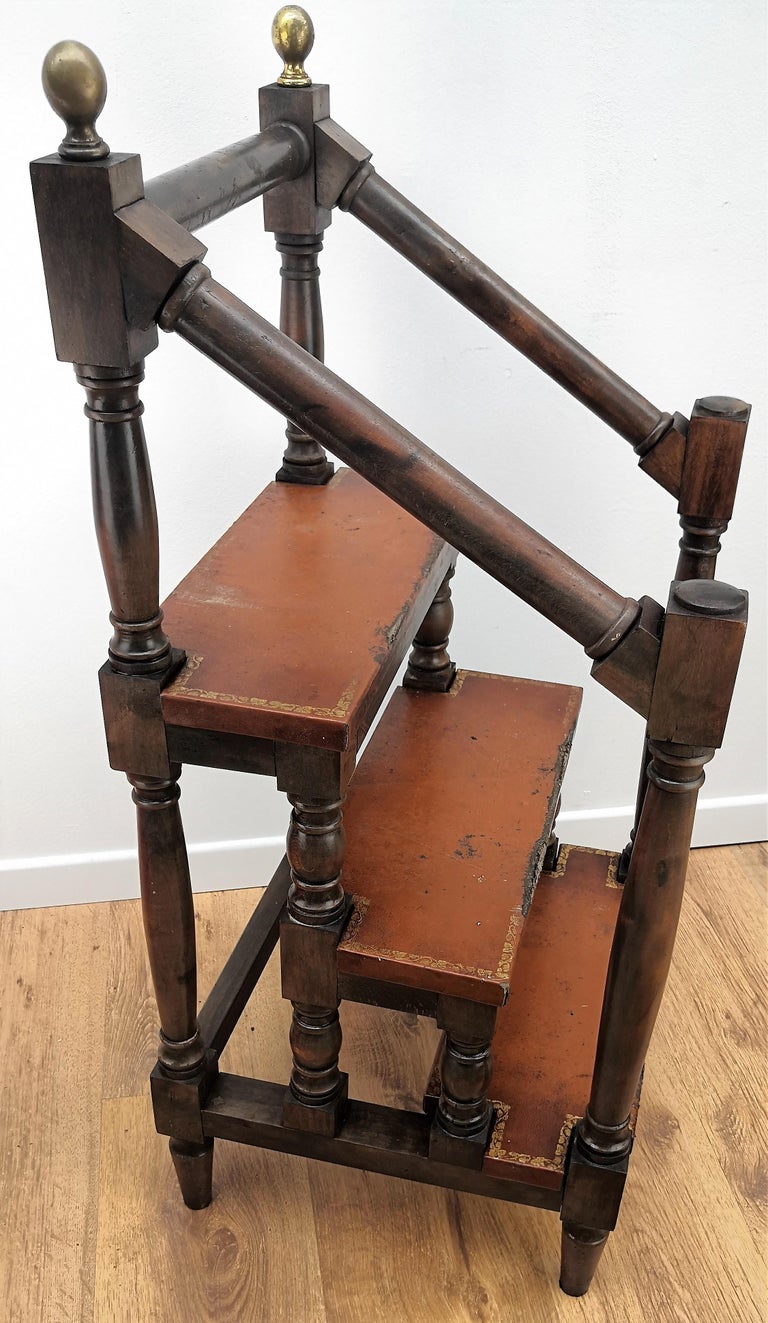 19th Century Antique Italian Wood and Leather Step Library Ladder at ...