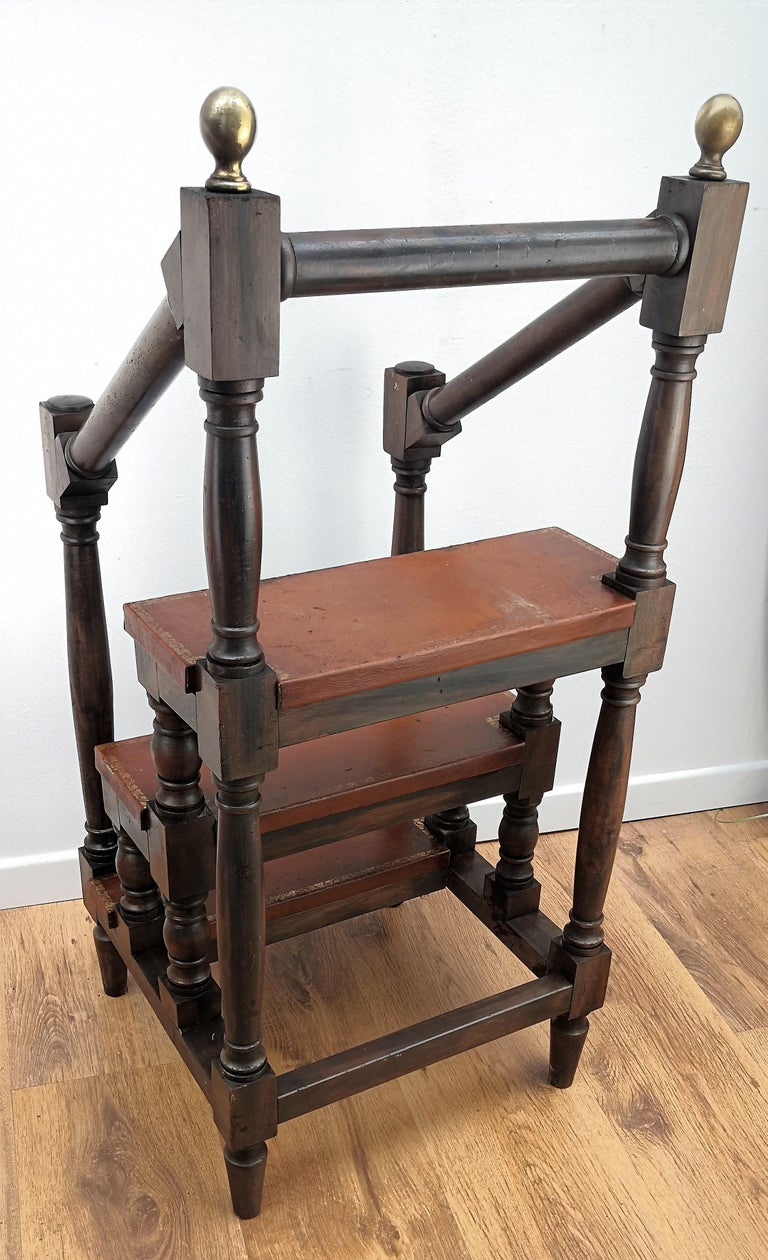19th Century Antique Italian Wood and Leather Step Library Ladder at ...
