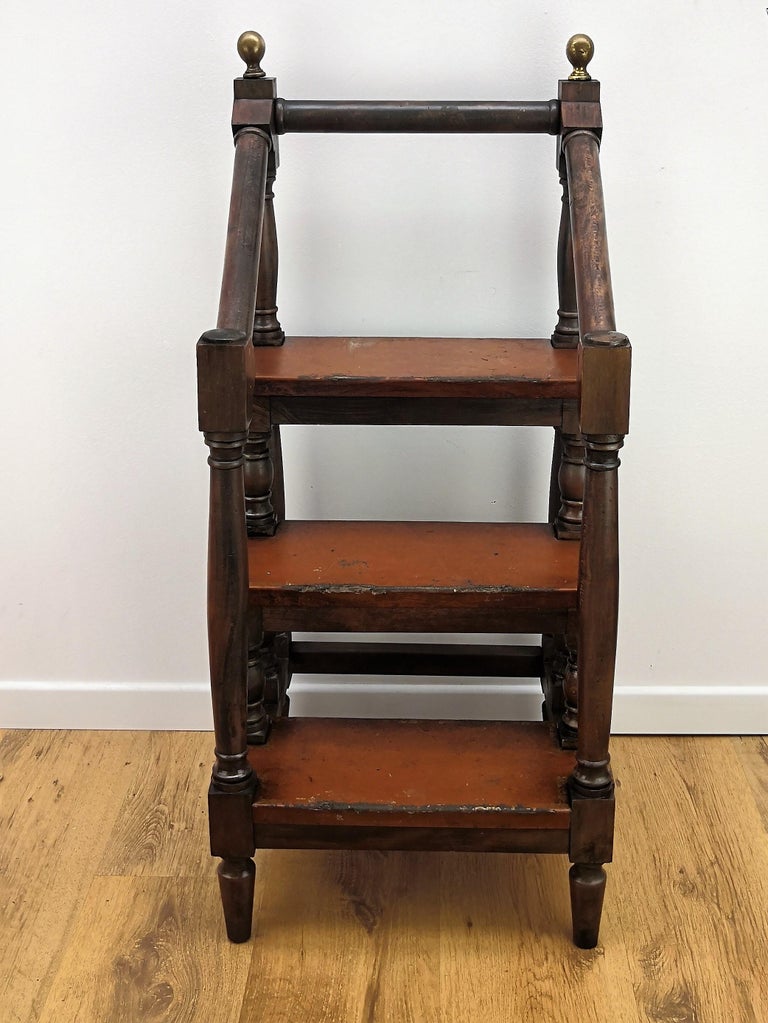 19th Century Antique Italian Wood and Leather Step Library Ladder at ...
