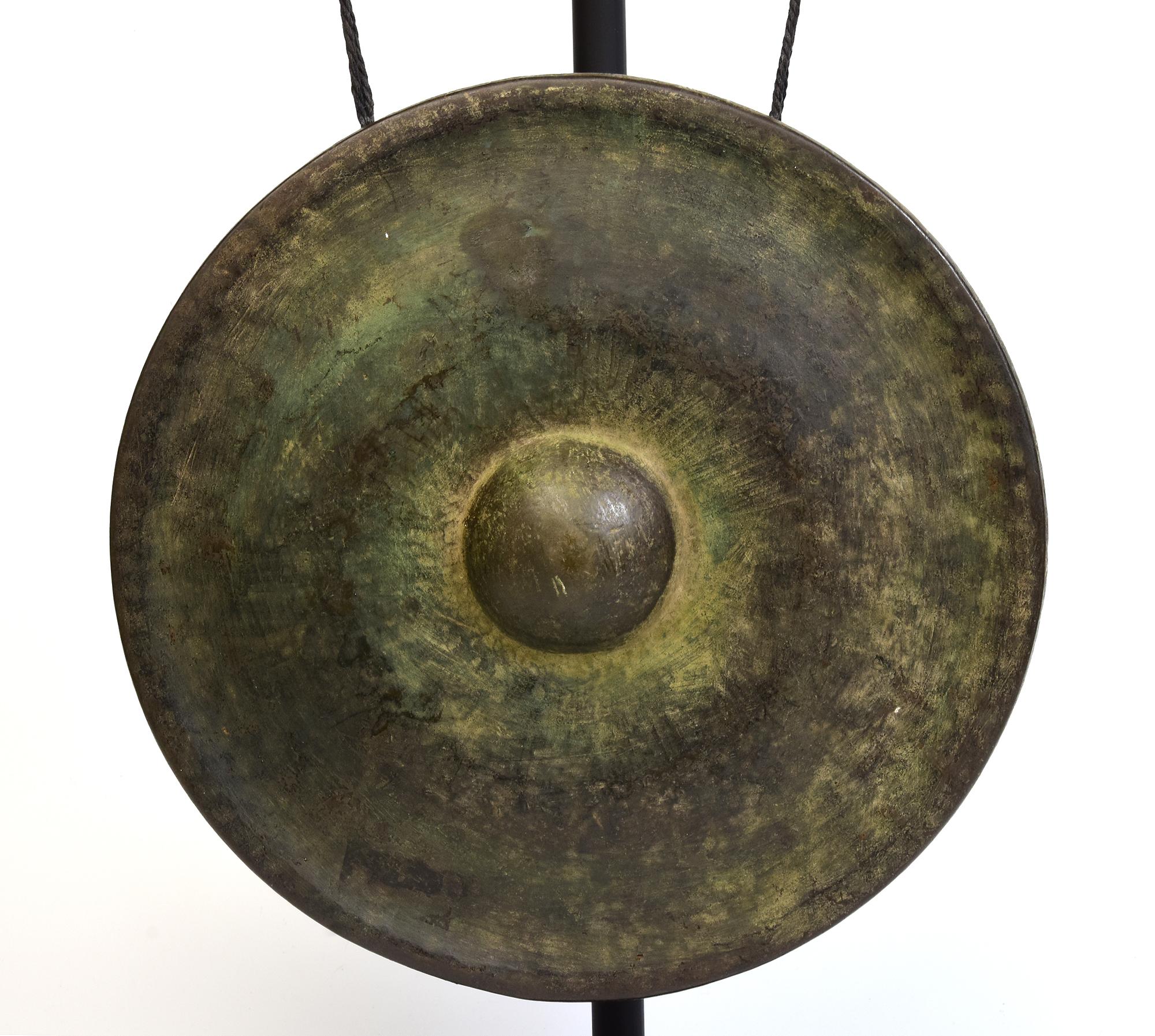 19th Century, Antique Laos Bronze Gong with Stand For Sale at 1stDibs