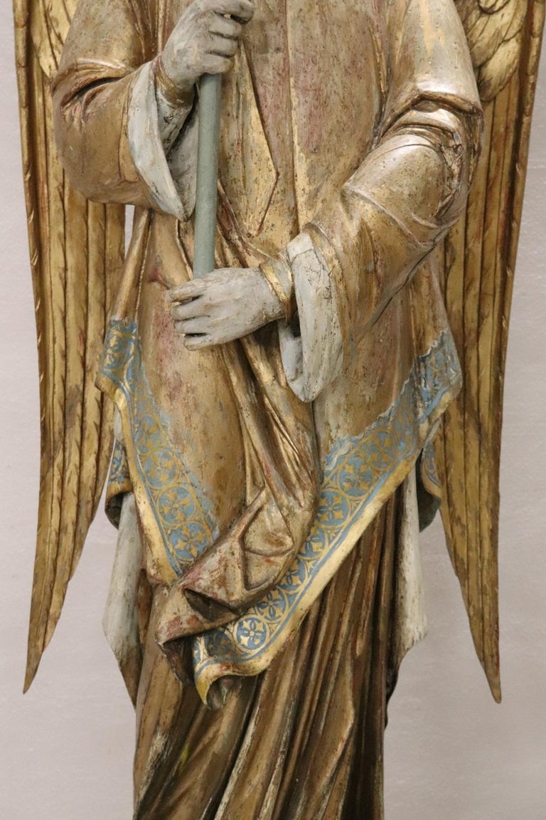 19th Century Antique Large Angel Sculpture in Hand Carved Wood For Sale ...