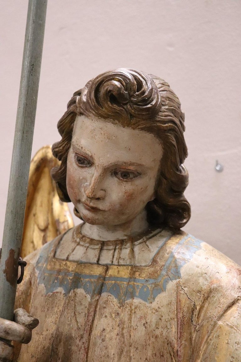 19th Century Antique Large Angel Sculpture in Hand Carved Wood For Sale ...