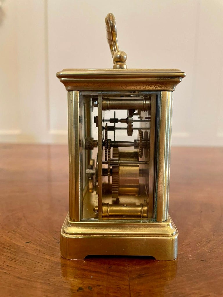 19th Century Antique Miniature Brass 8 Day Carriage Clock with ...