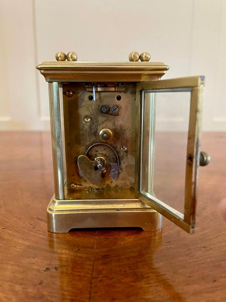 19th Century Antique Miniature Brass 8 Day Carriage Clock with ...