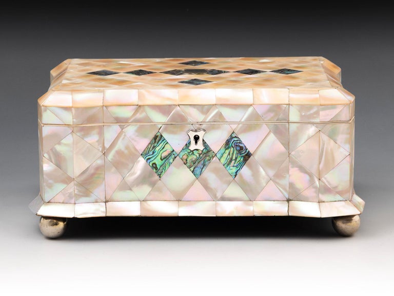 19th Century Antique Mother of Pearl Jewellery Box Adorned with Abalone ...