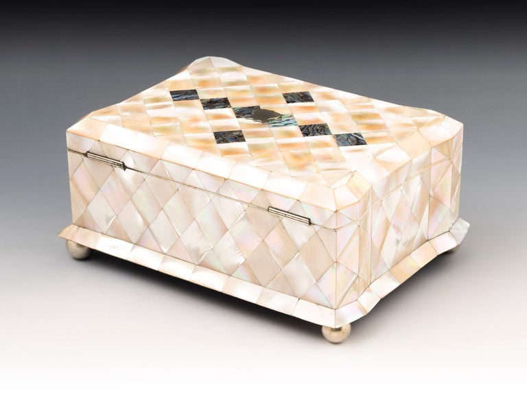 19th Century Antique Mother of Pearl Jewellery Box Adorned with Abalone ...