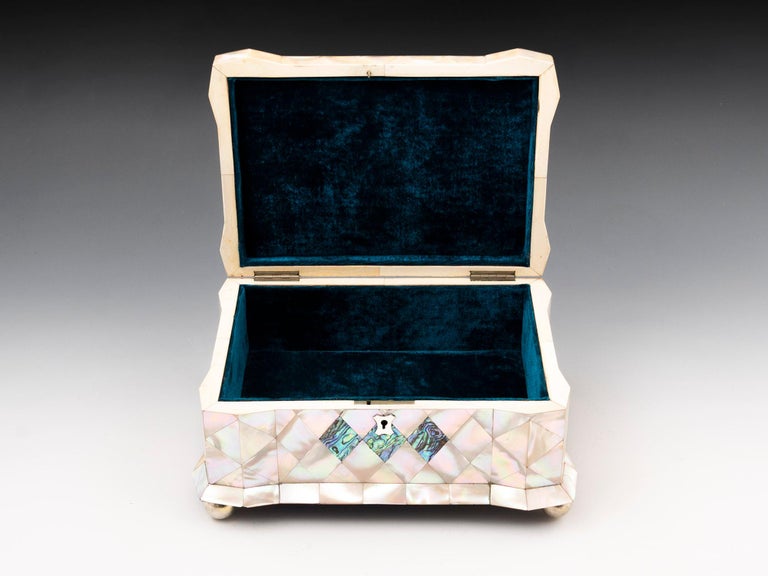 19th Century Antique Mother of Pearl Jewellery Box Adorned with Abalone ...