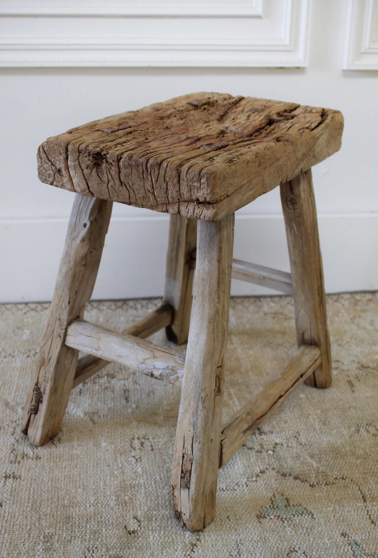 19th Century Antique Natural Elm Wood Stool with Thick Top at 1stDibs ...