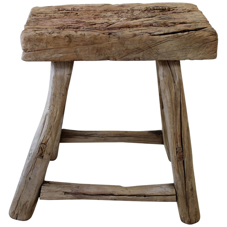 19th Century Antique Natural Elm Wood Stool with Thick Top at 1stDibs ...