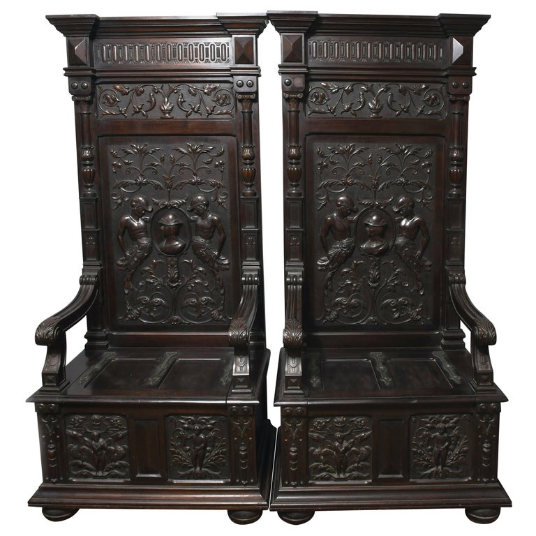 19th Century Antique Pair of Renaissance Style Wood Thrones at 1stDibs