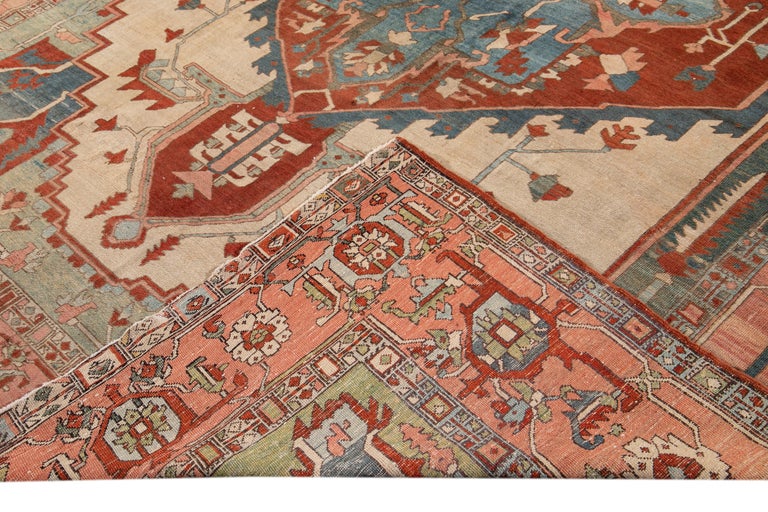 19th Century Antique Serapi Handmade Wool Rug For Sale at 1stDibs